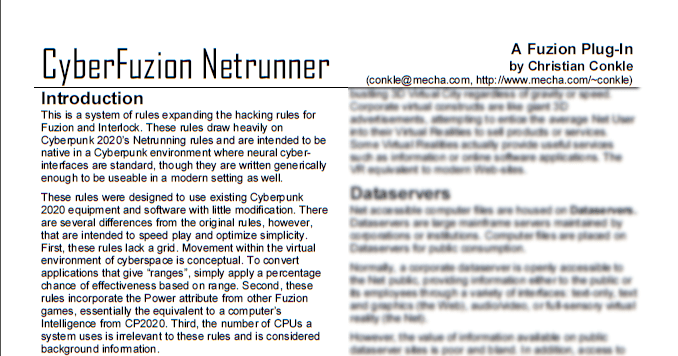 CyberFuzion Netrunner | RPG Item | BoardGameGeek