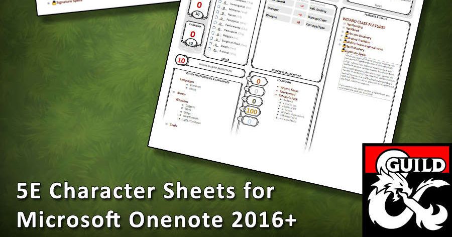 5E Character Sheets for Microsoft Onenote 2016+ | RPG Item | RPGGeek
