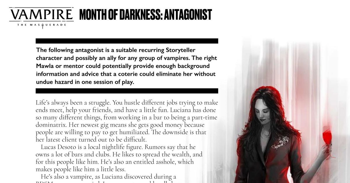 Month of Darkness: Antagonist | RPG Item | RPGGeek