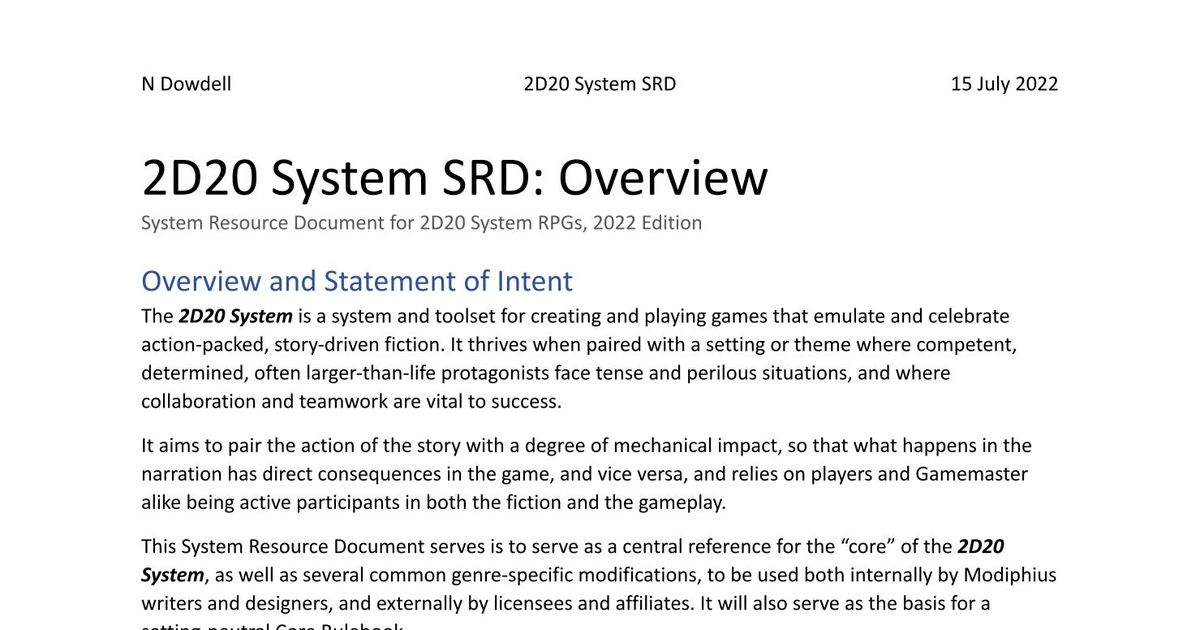 2d20 System Reference Document | RPG Item | RPGGeek