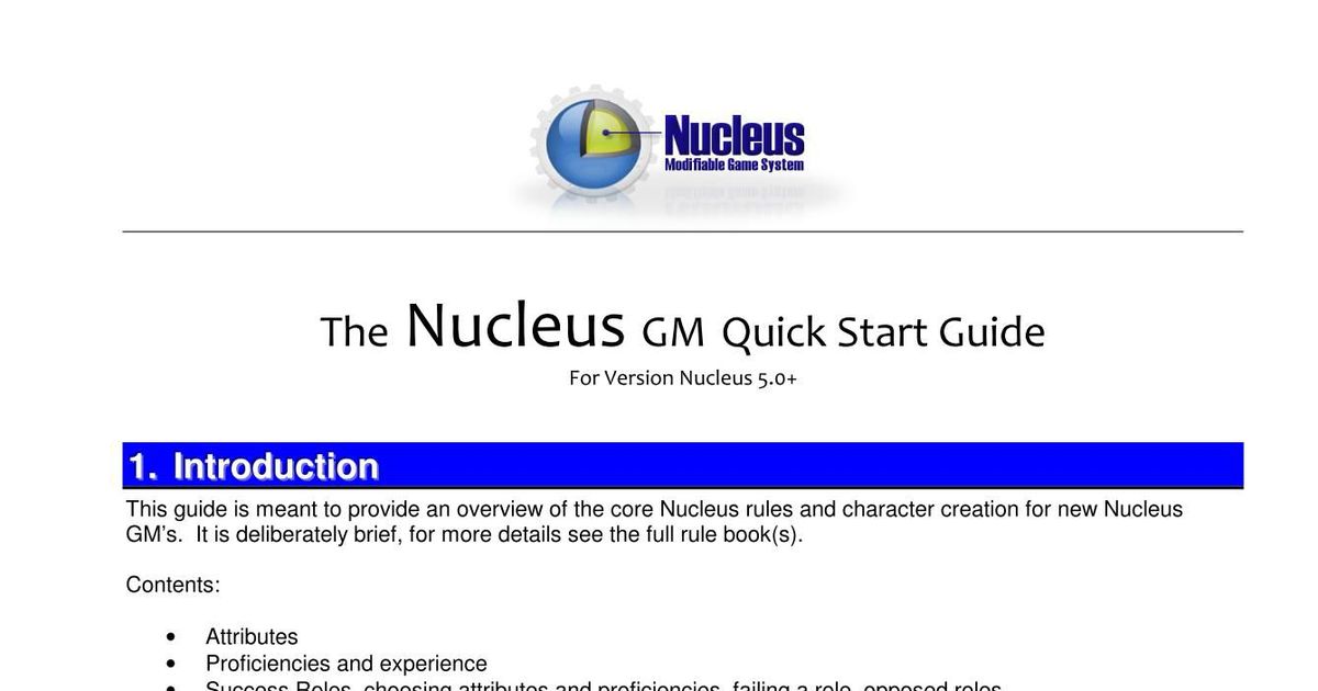Nucleus GM Quick Start Guide (Version 5) | RPG Item | BoardGameGeek