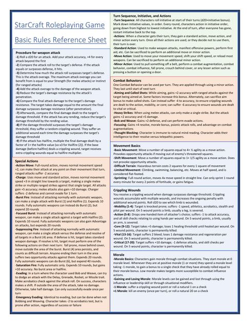 StarCraft Roleplaying Game Basic Rules Reference Sheet | RPG Item | RPGGeek