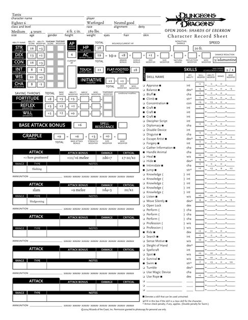 Open 2004: Shards of Eberron Pre-Generated Characters | RPG Item | RPGGeek