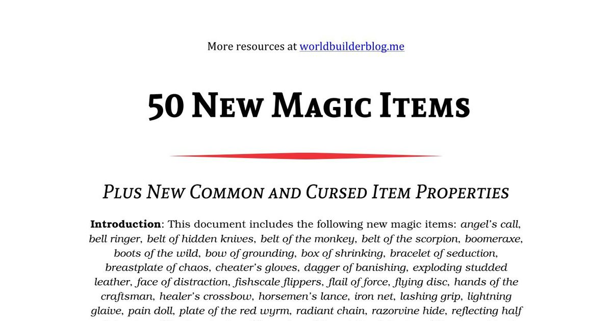 50 New Magic Items | RPG Item | RPGGeek