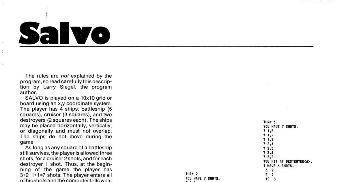 Salvo | Video Game | VideoGameGeek