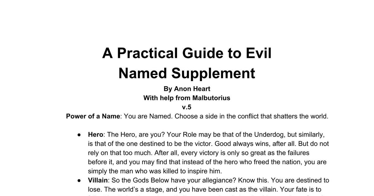 A Practical Guide to Evil Named Supplement | RPG Item | RPGGeek