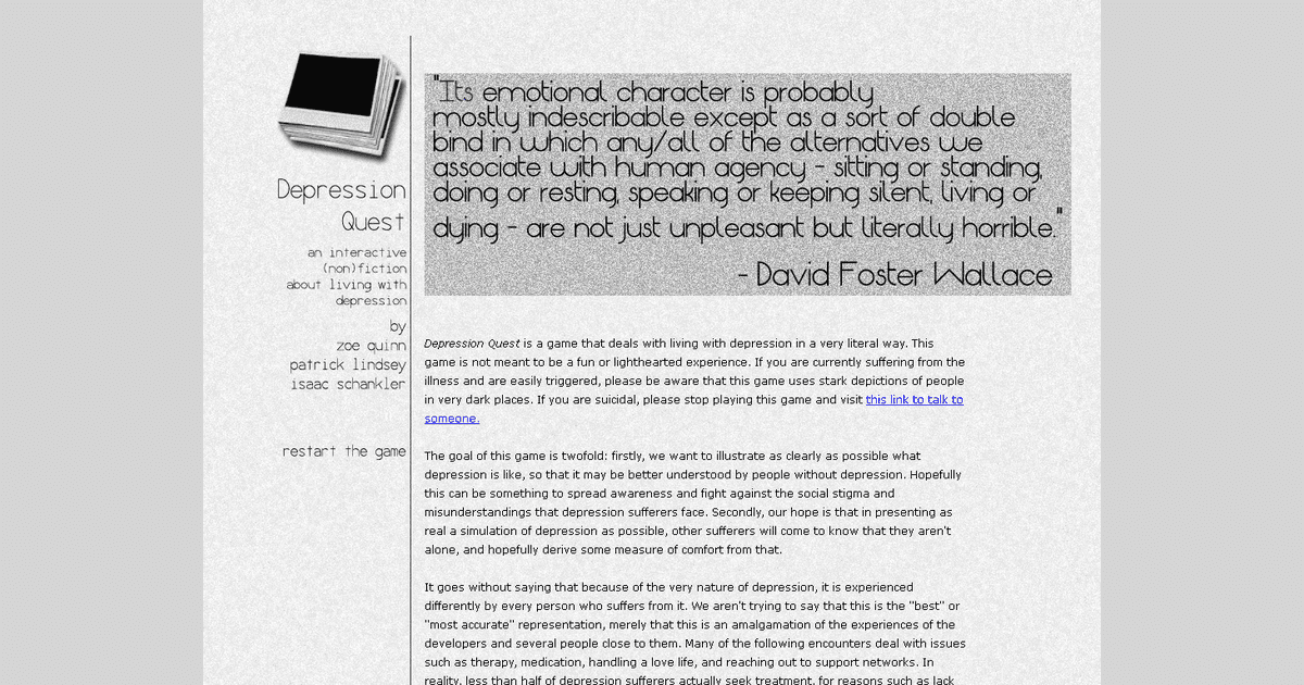 Depression Quest | Video Game | VideoGameGeek