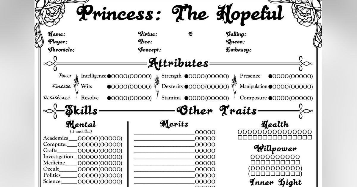 Princess: the Hopeful Character Sheet | RPG Item | RPGGeek