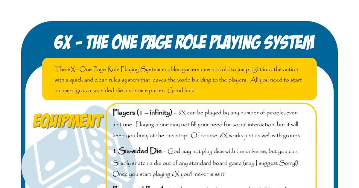 6X: The One Page Role Playing System | RPG Item | BoardGameGeek