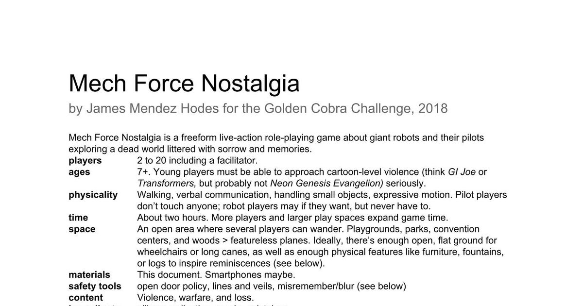 Mech Force Nostalgia | RPG Item | RPGGeek