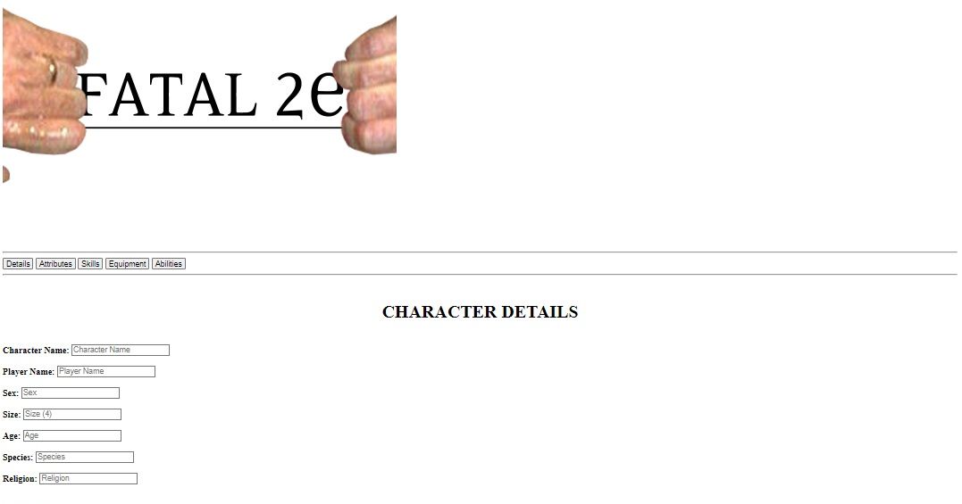 FATAL: The End of Humanity Character Sheet | RPG Item | RPGGeek
