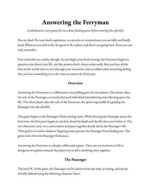 Answering the Ferryman | Answering the Ferryman