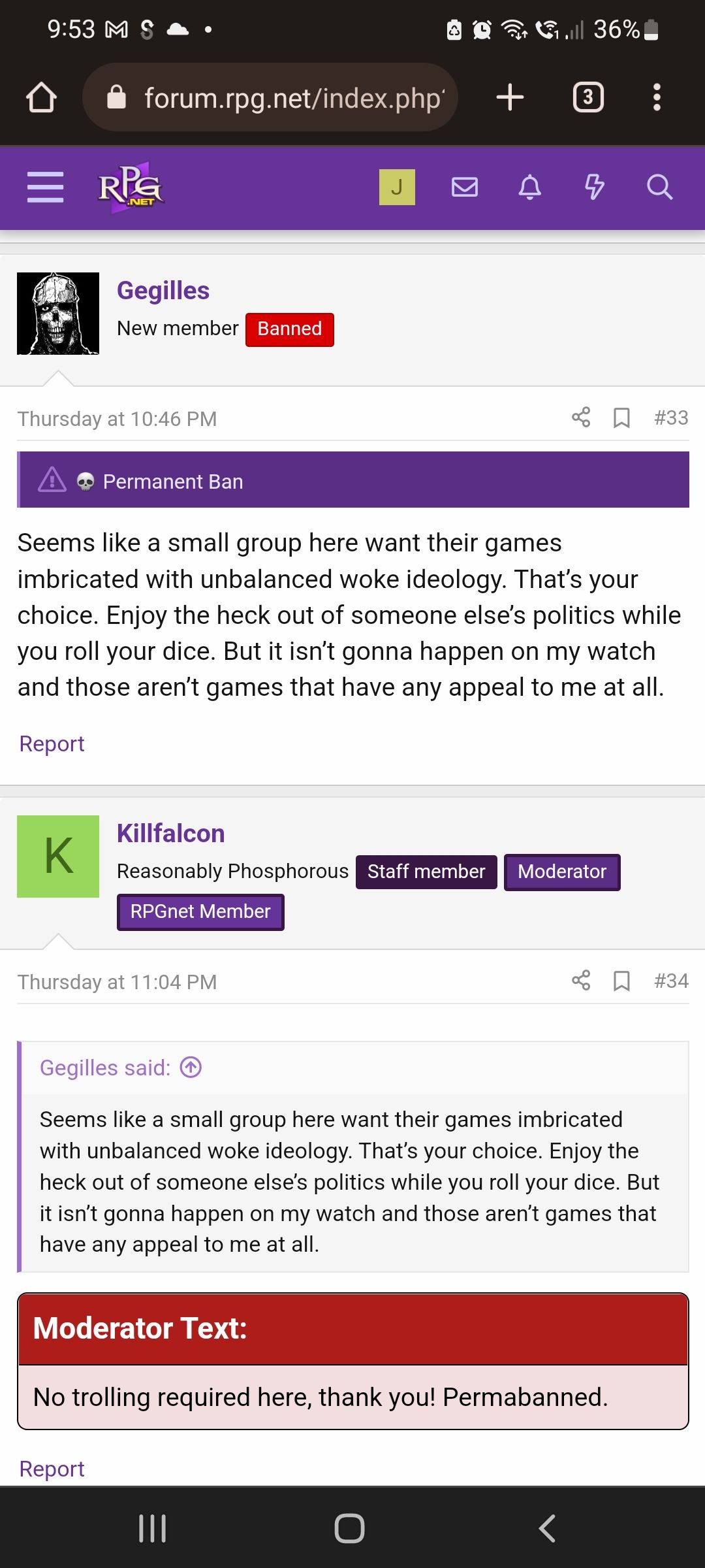 Greg Gillespie banned from rpg.net for replying to thread about himself ...