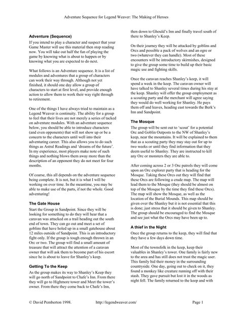 Legend Weaver: Adventure 0: Adventure Sequence | RPG Item | RPGGeek
