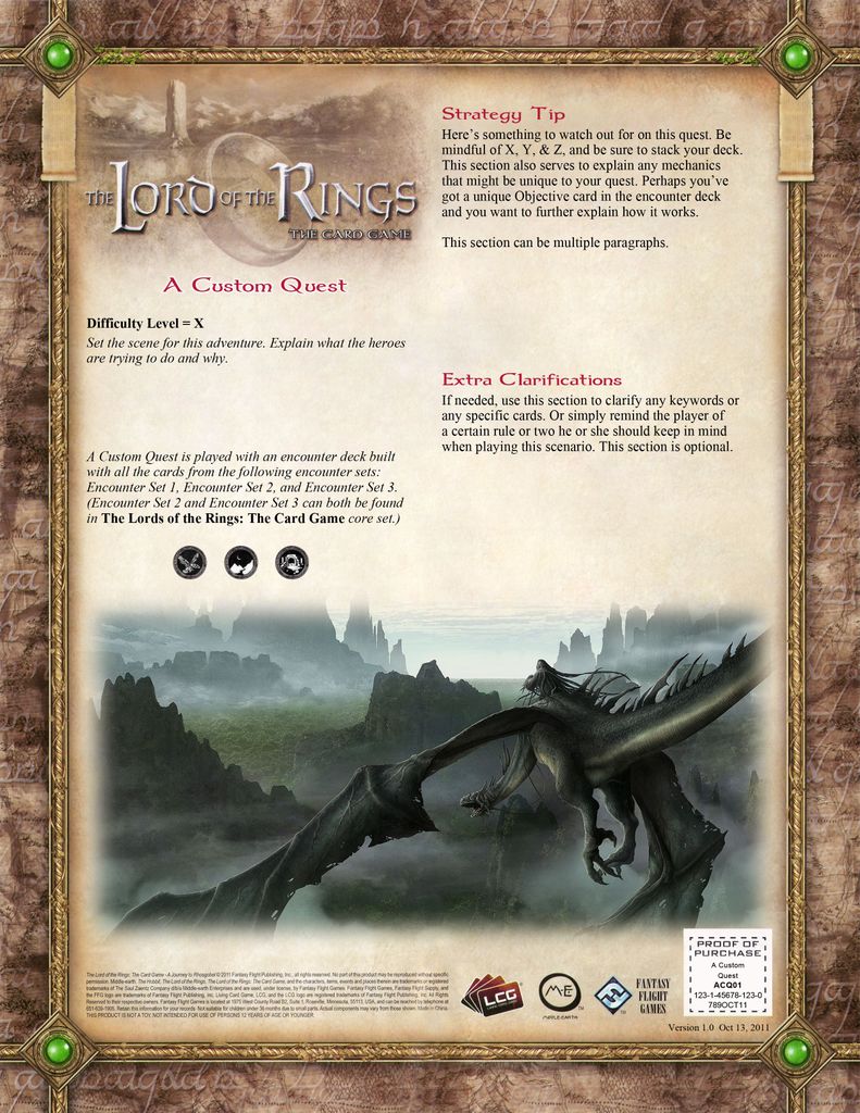 Quest Sheet Template - 300dpi PSD | The Lord of the Rings: The Card ...
