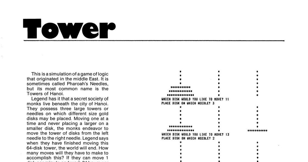 Tower (1978) | Video Game | VideoGameGeek