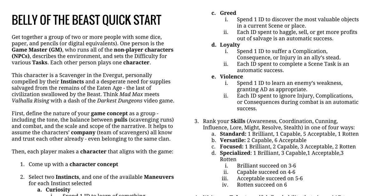 Belly of the Beast Quick Start | RPG Item | RPGGeek