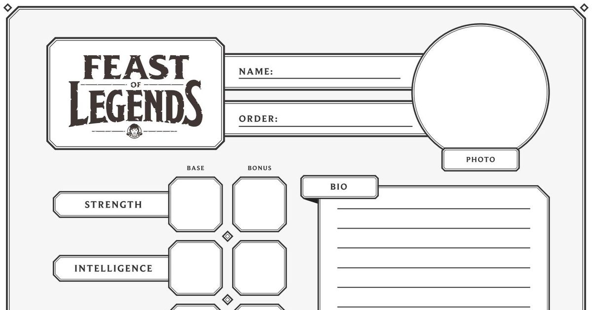 Feast of Legends Character Sheets | RPG Item | RPGGeek