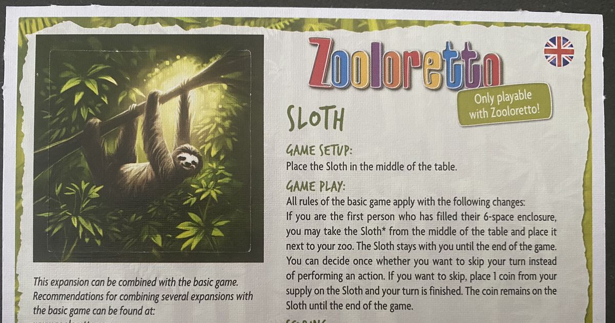 Zooloretto: Sloth | Board Game | BoardGameGeek