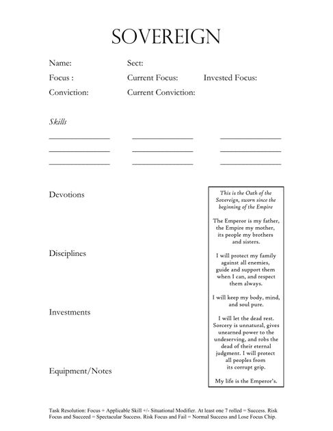 Sovereign Character Sheet | RPG Item | RPGGeek