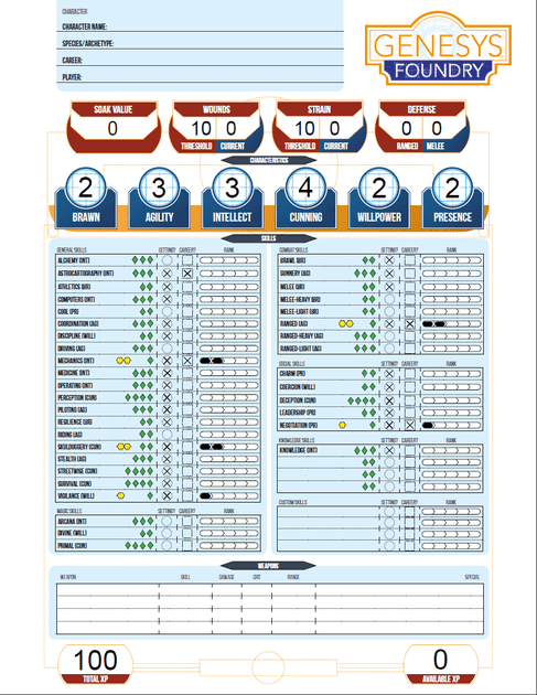 Genesys Character Sheet | RPG Item | RPGGeek