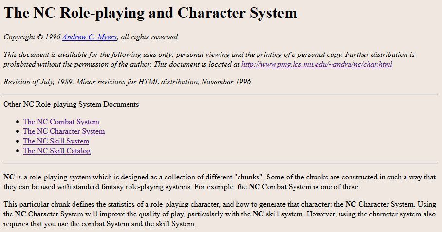 The NC Character System | RPG Item | RPGGeek