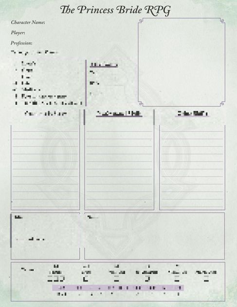 The Princess Bride Character Sheet | RPG Item | RPGGeek