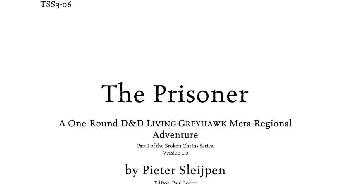 TSS3-06: The Prisoner | RPG Item | RPGGeek