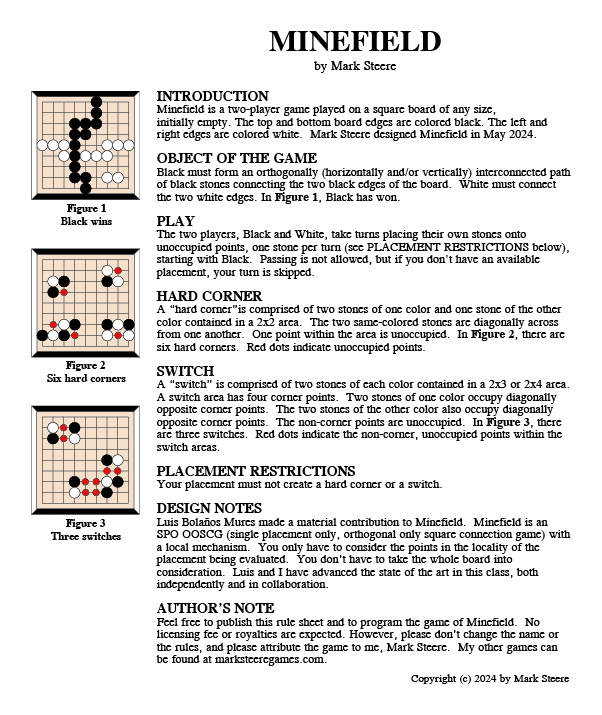 New Mark Steere game: Minefield | Abstract Games