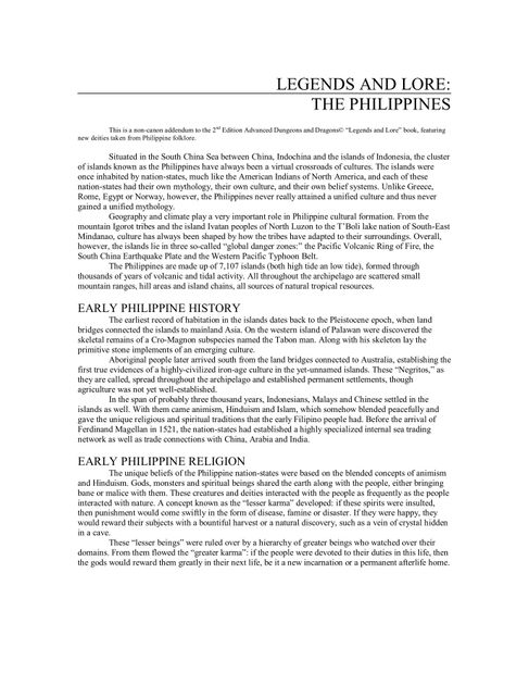 Legends and Lore: The Philippines | RPG Item | RPGGeek