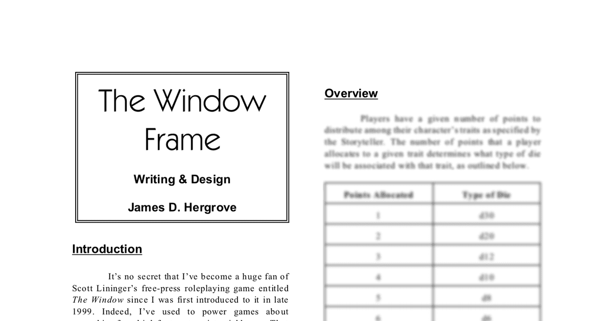 The Window Frame | RPG Item | RPGGeek