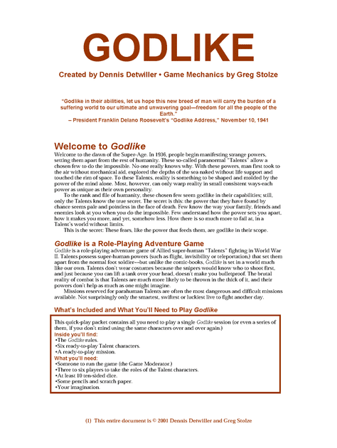 Godlike Quickstart Collection | RPG Item | RPGGeek