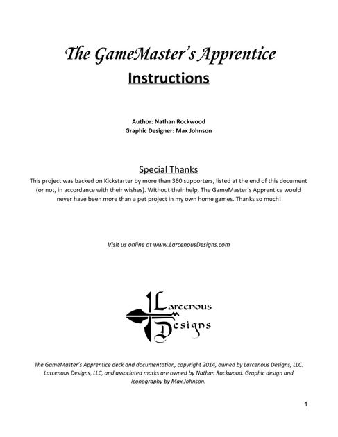 The GameMaster's Apprentice Instructions | RPG Item | RPGGeek