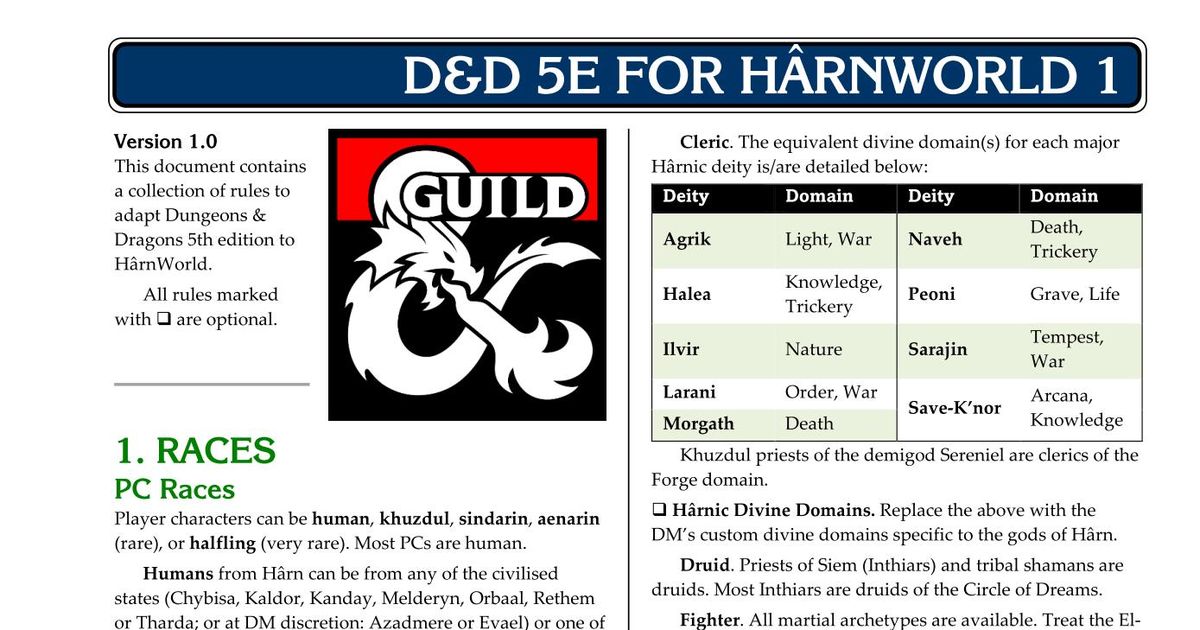 D&D 5E for HârnWorld | RPG Item | RPGGeek