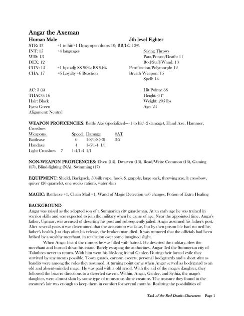 Task of the Red Death Characters Packet | RPG Item | RPGGeek