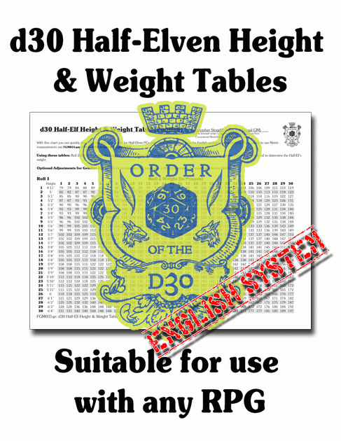 FGM031q: d30 Half-Elven Height & Weight Tables | RPG Item | RPGGeek
