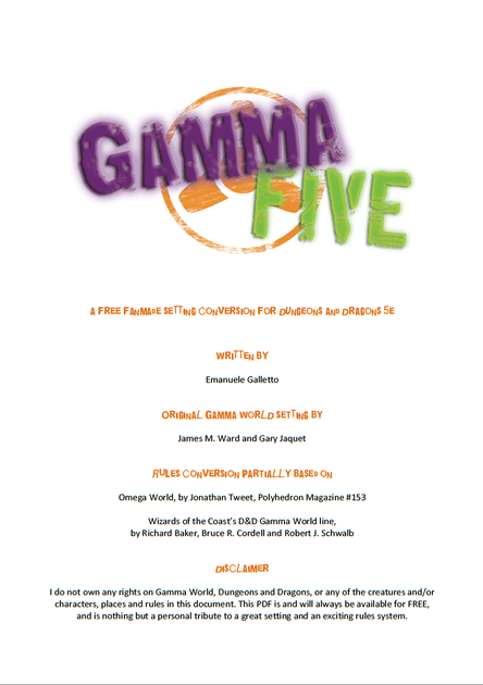 Gamma Five | RPG Item | RPGGeek