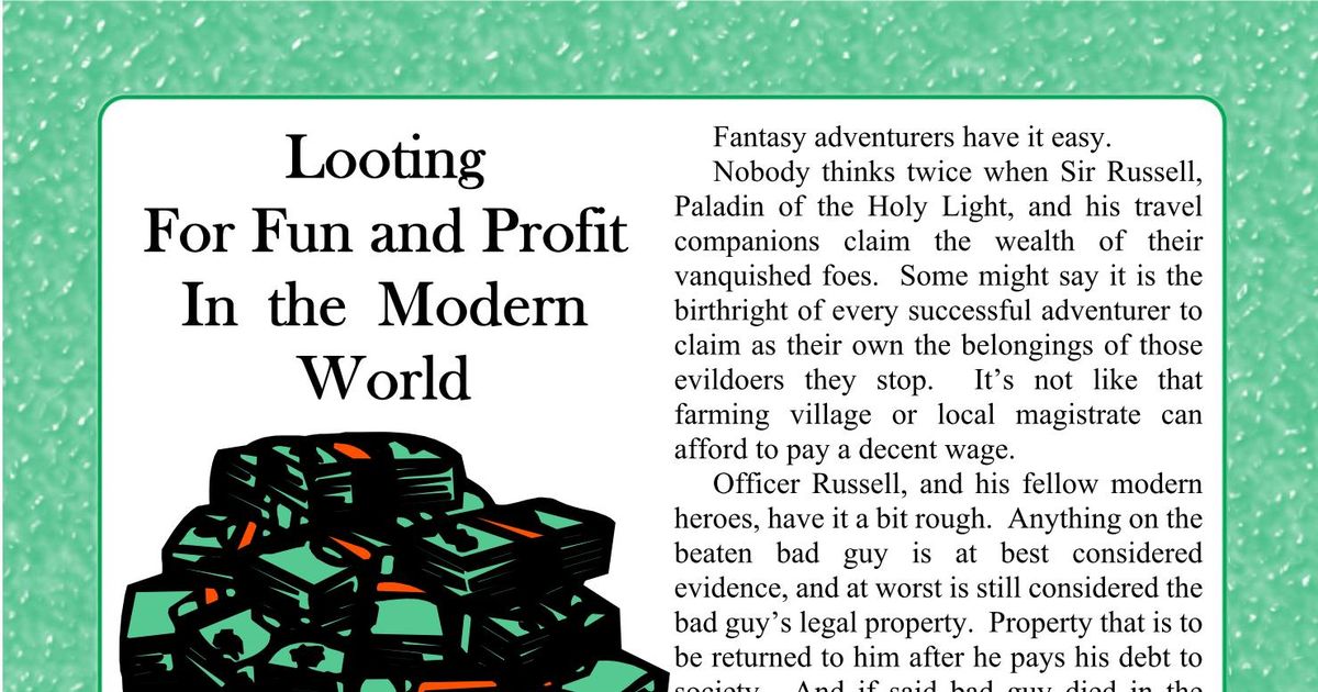 Looting For Fun and Profit in the Modern World | RPG Item | RPGGeek