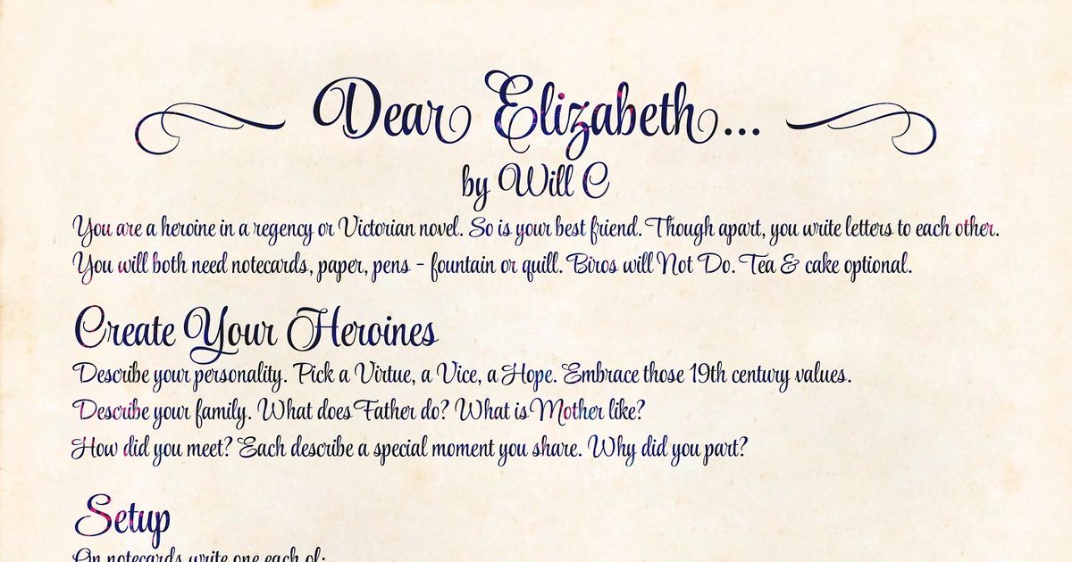 Dear Elizabeth... | RPG Item | BoardGameGeek