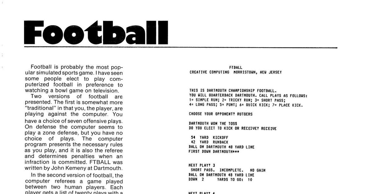 Football (1978) | Video Game | VideoGameGeek