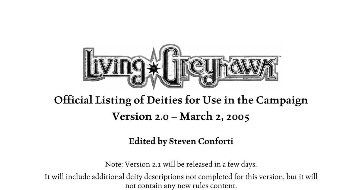 Living Greyhawk Official Listing of Deities for Use in the Campaign ...