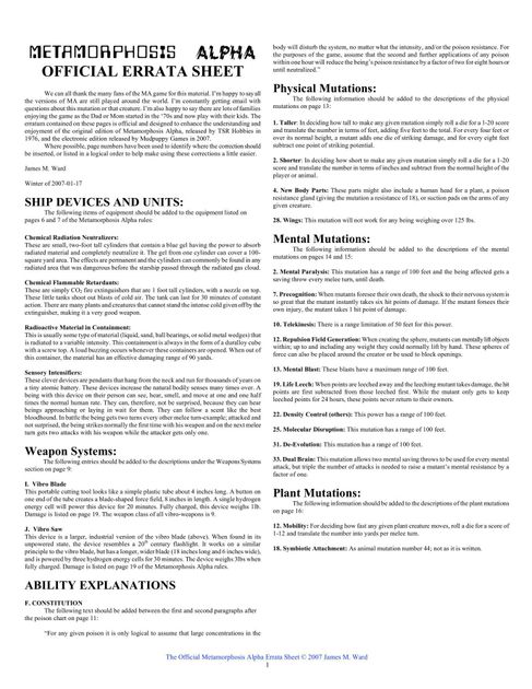 Metamorphosis Alpha Official Errata Sheet (1st Edition) | RPG Item ...