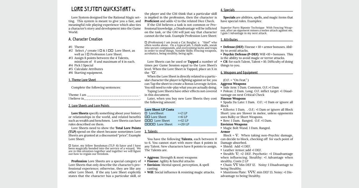 Lore System Quickstart | RPG Item | RPGGeek