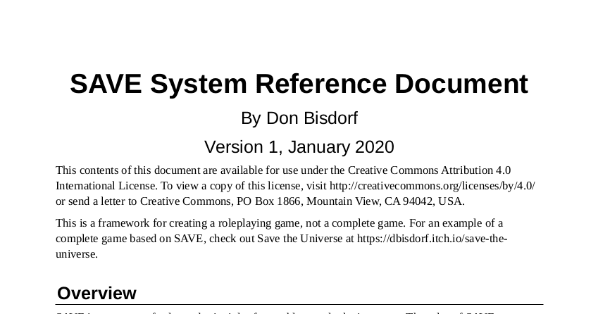 SAVE System Reference Document | RPG Item | RPGGeek