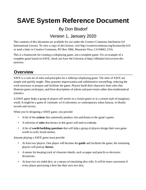 SAVE System Reference Document | SAVE System Reference Document