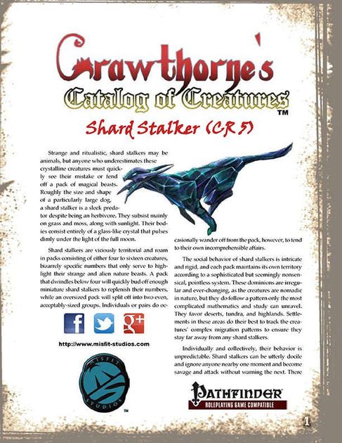 Crawthorne's Catalog of Creatures: Shard Stalker | RPG Item | RPGGeek