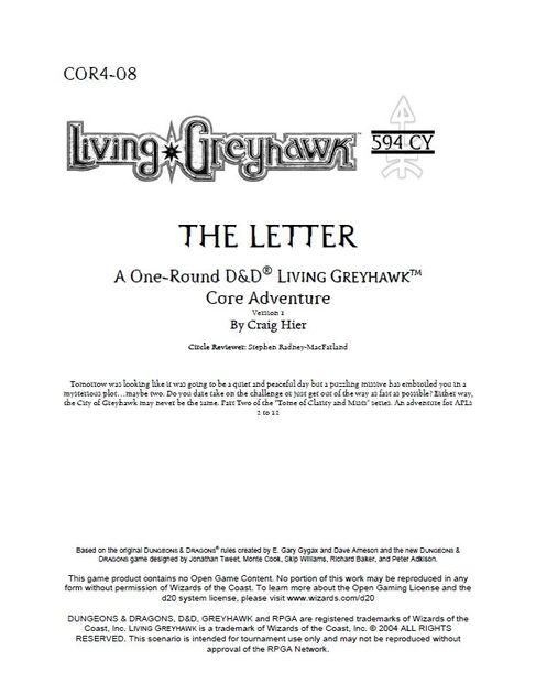 COR4-08: The Letter | RPG Item | RPGGeek