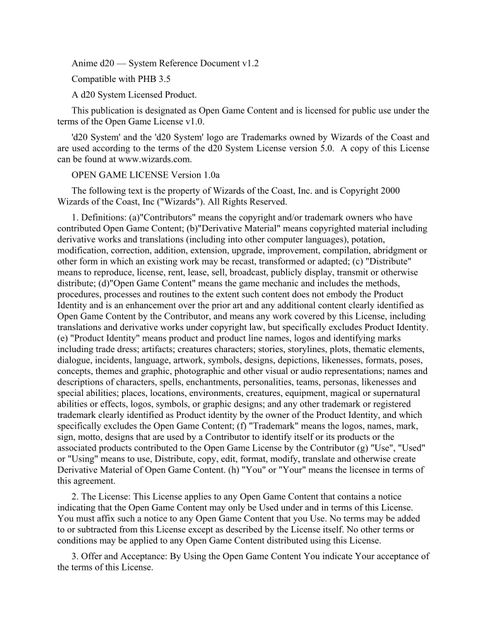 Anime d20 - System Reference Document | RPG Item | RPGGeek