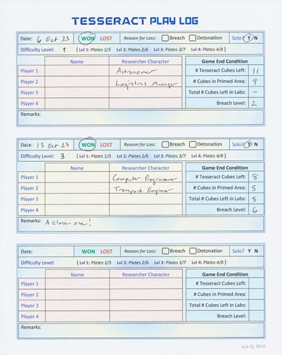 Session Log Sheet | Tesseract