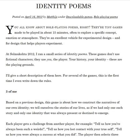 Identity Poems | RPG Item | RPGGeek